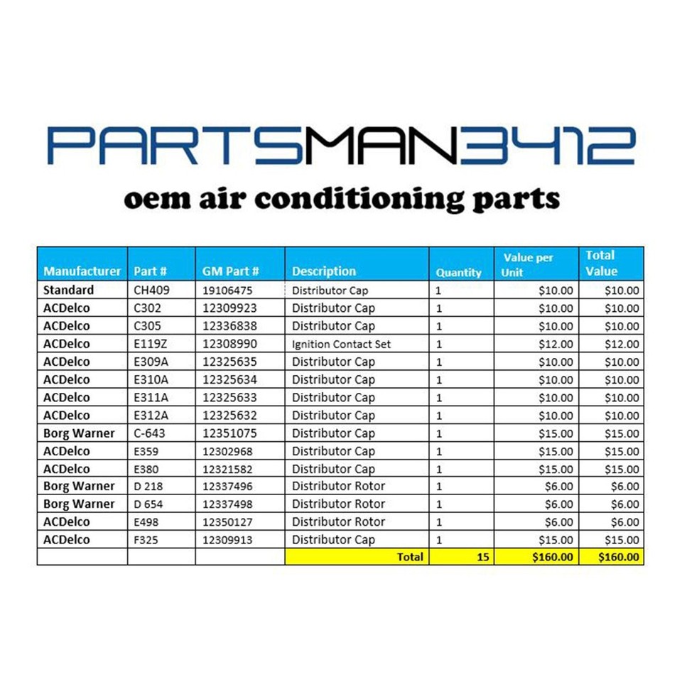 Lot of 15 ACDelco Standard Berg Warner Distributor Caps Rotor Ignition ...