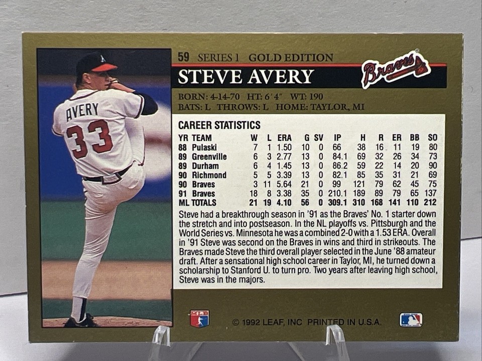 1992 Leaf - Steve Avery #59 Gold Edition | eBay