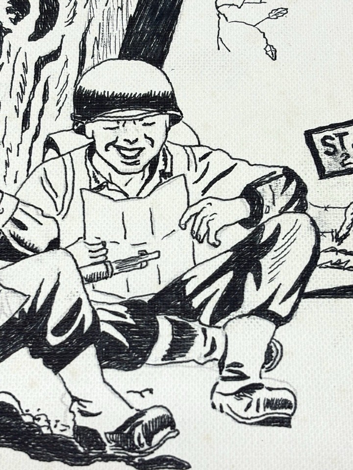 WW2 Original Art Ink Drawing Saint-Lo France US Army Soldiers Reading ...