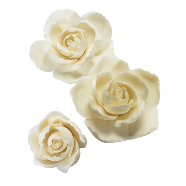 6 Individual Cream Ruffled Roses Gum Paste Gumpaste flowers Fondant ...