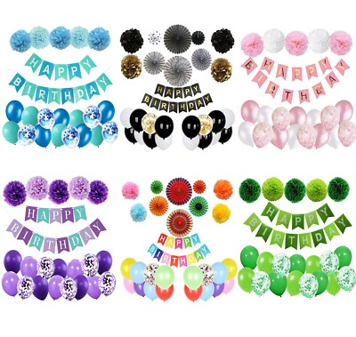Happy Birthday Decoration Paper Follower Banner Foil Balloons Set Party ...