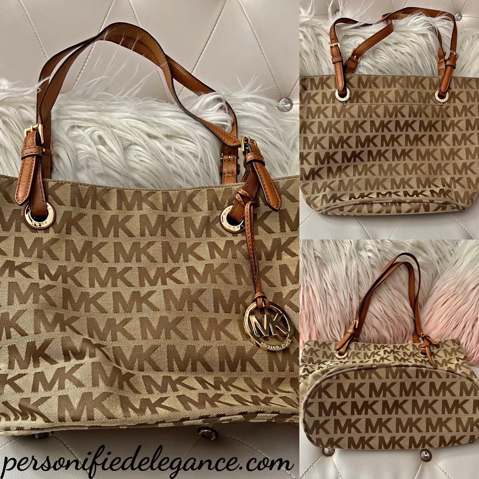 Michael Kors Jet Set Signature Jacquard Tan Luggage C… - Gem