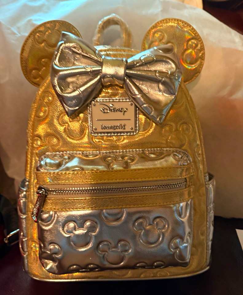 NWT Loungefly silver and gold quilted mini backpack. | eBay