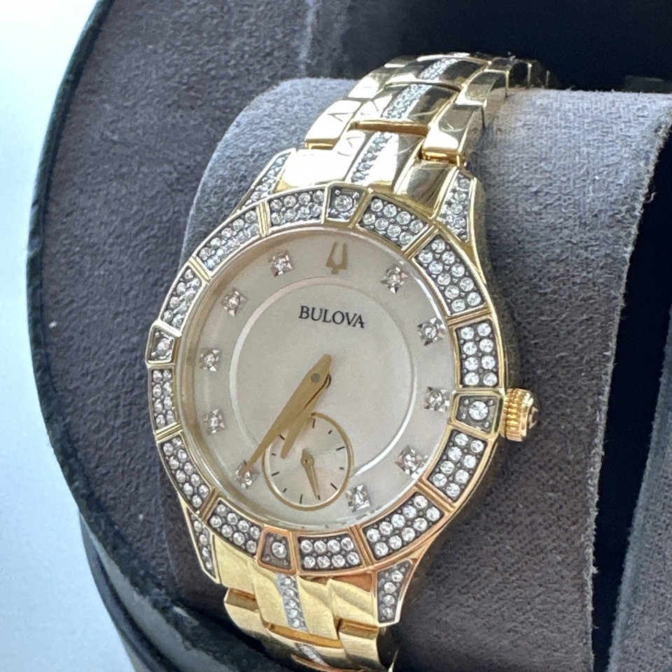Bulova Women's Quartz Crystal Accent Gold-Tone 30.5mm Watch 98L283 | eBay