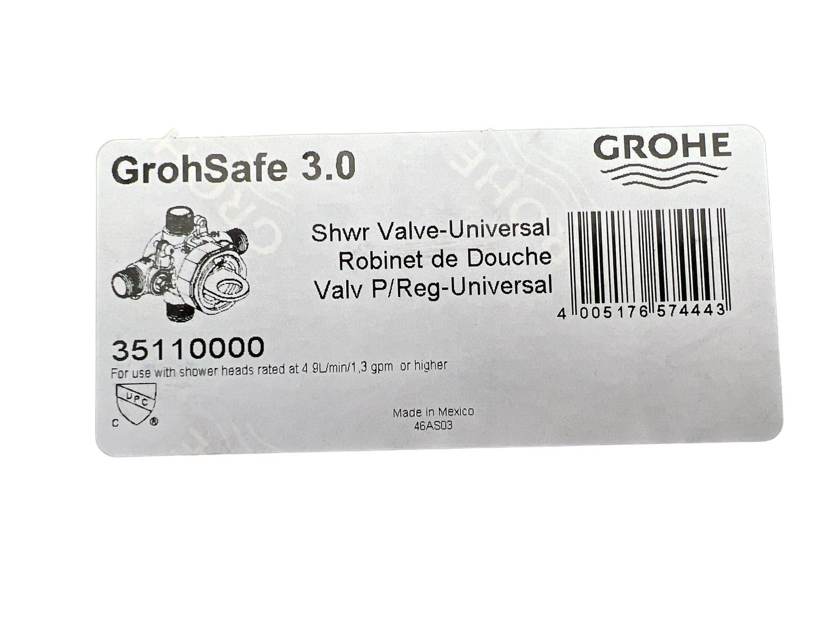 GROHE GrohSafe 3.0 Pressure Balance Rough-In Valve w/1/2" Univ. Conn ...
