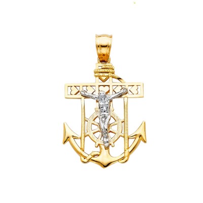 Gold 14K Two Tone Mariner Cross Pendant | eBay