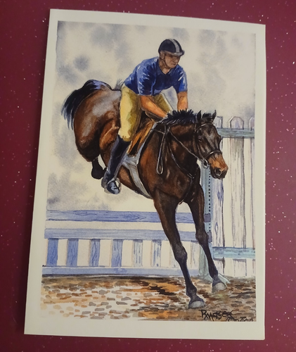 Horse Artwork Card - Bay Horse Show Jumping - Robin Masek - Equine Art ...