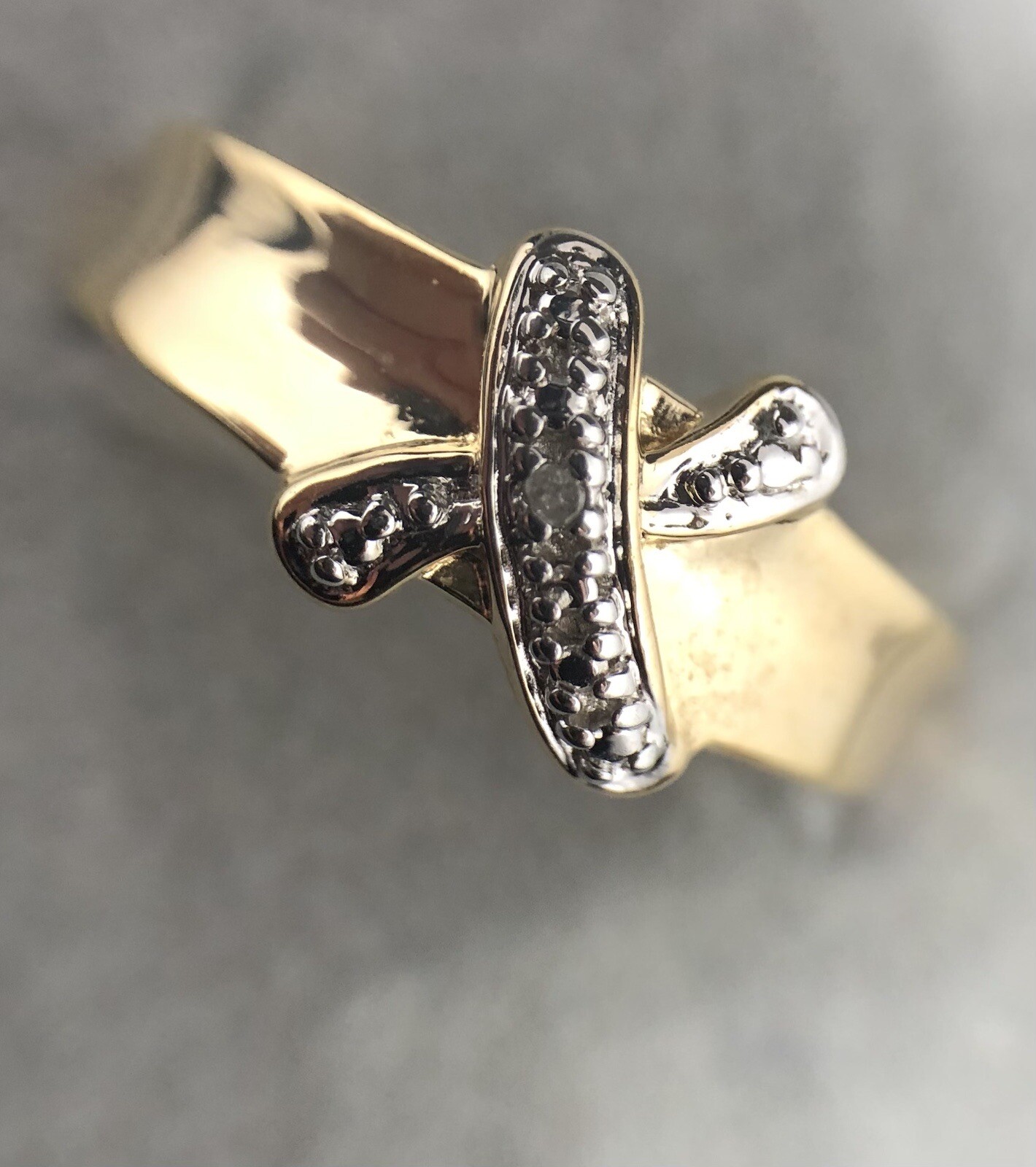 925 Sterling Silver Vermeil Gold Plated X Ring With Diamonds Sz8 3.54g ...