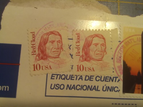 2 Red Cloud 10 cent USA 1986-94 stamps and 2001 Washington monument $12 ...