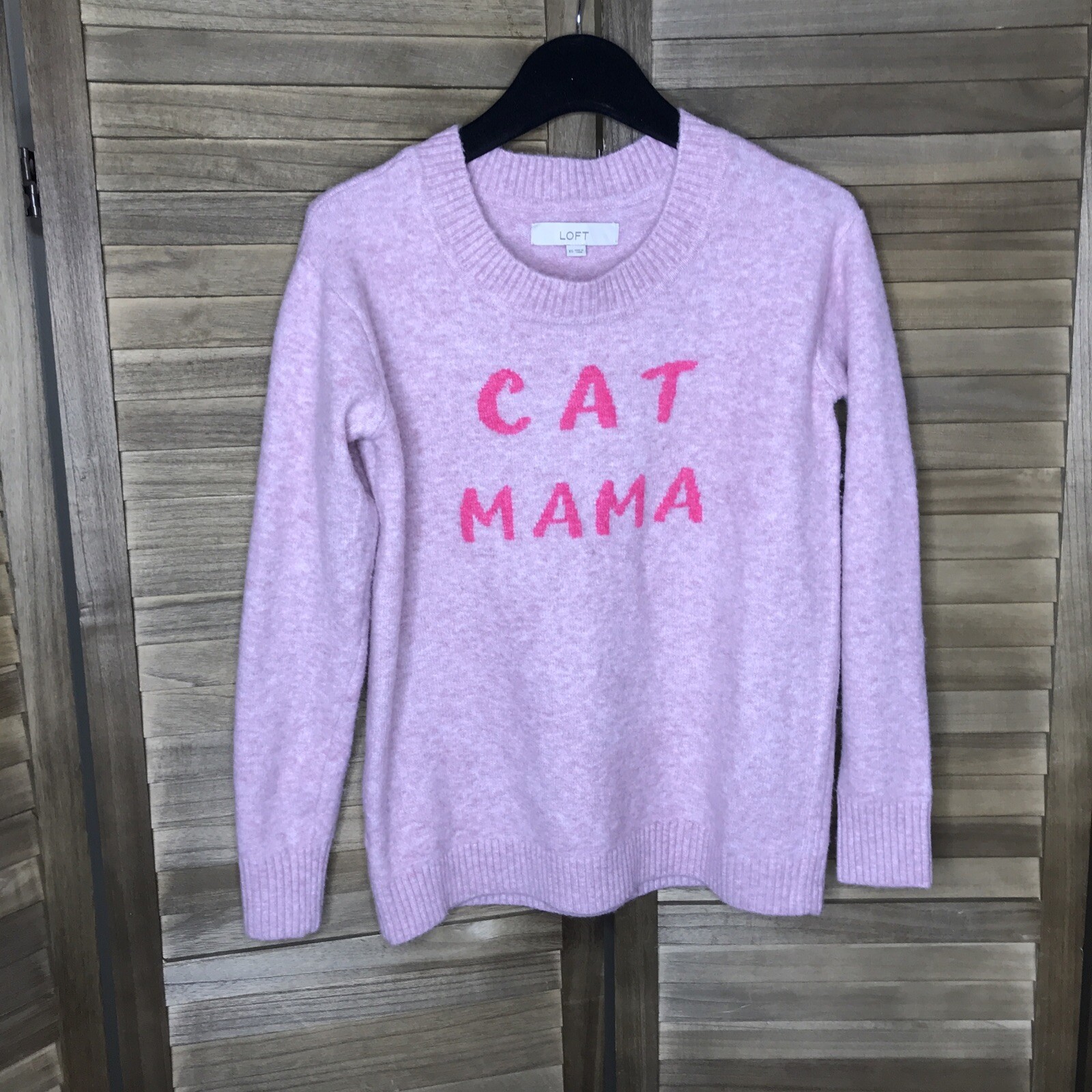 LOFT Womens Sweater XS Pink CAT MOMMA Lady Crewneck Wool Soft Heather ...