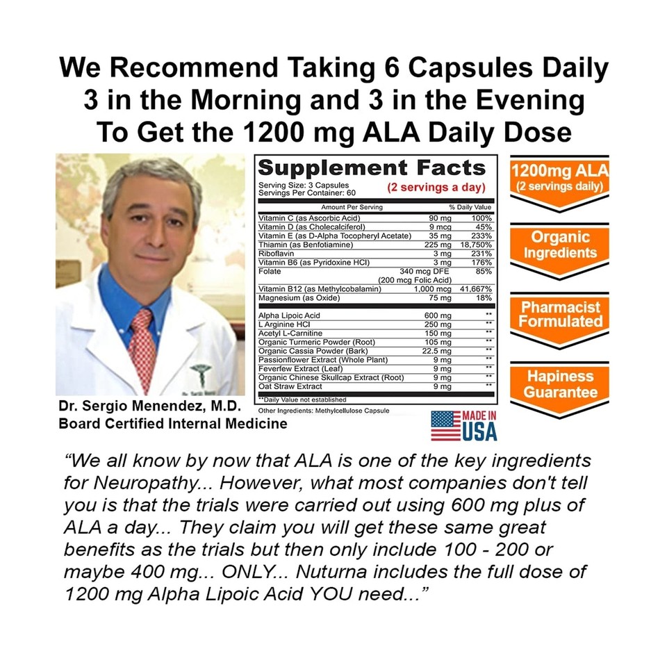 Neuropathy Nerve Nutritional Blend with 1200 mg Alpha Lipoic Acid ...