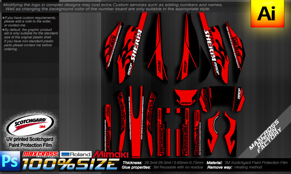 KAWASAKI SUPER SHERPA 1998 - 2010 MAXCROSS GRAPHICS KIT DECAL FULL ...