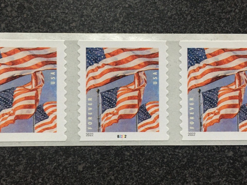 2022USA #5655 Forever US Flags PNC Plate Number (#B2222) Coil Strip 5 ...