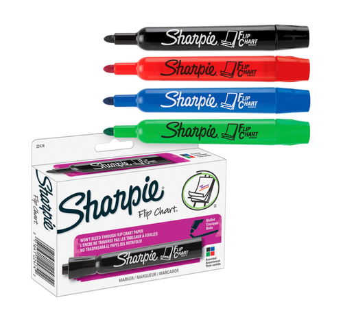 Sharpie Flip Chart Markers Bullet Tip Assorted Colors 4 per Pack! Brand ...