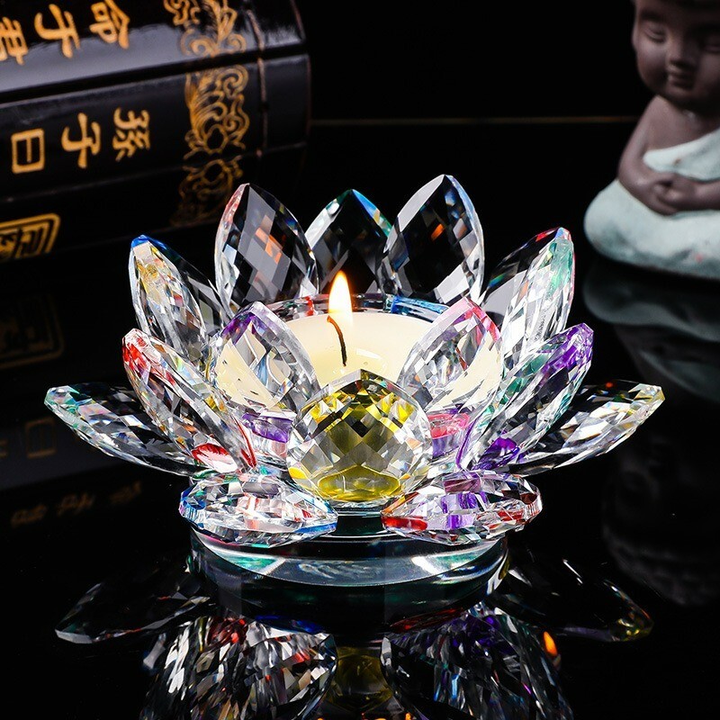 80MM Crystal Lotus Flower Tea Light Holder Lotus Petals Votive Candle ...