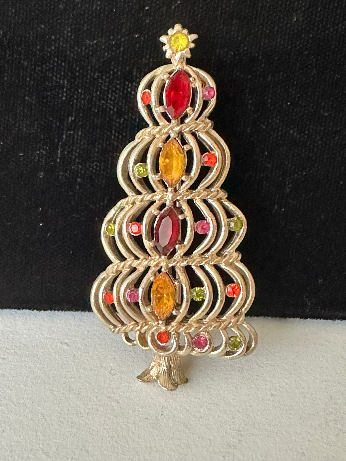 VINTAGE HEDY SIGNED MOD SPIRAL CHRISTMAS TREE BROOCH W/RHINESTONES NEW ...