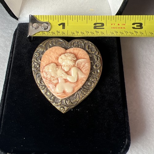 Angel Cherub Kissing Lady Heart Brooch Pin Orange Ivory Cameo EUC | eBay