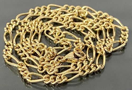 9K Yellow Gold Figaro Link Chain Necklace 48cm Long | eBay Australia