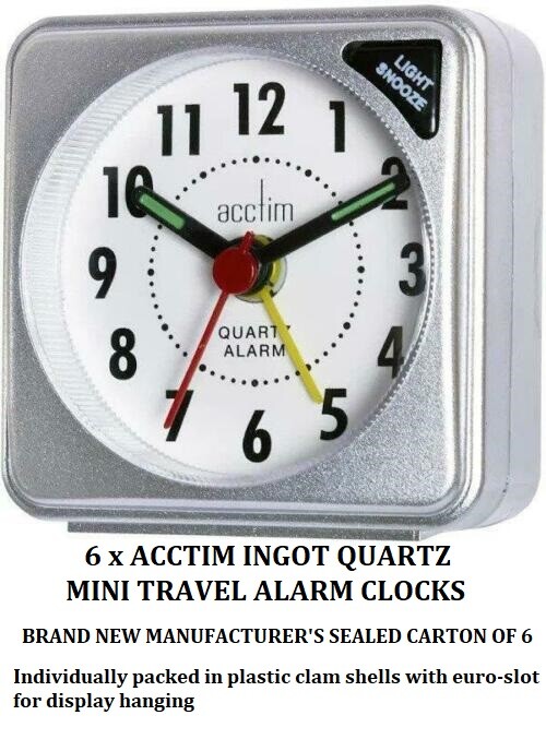 Acctim Ingot Quartz Mini Travel Alarm Clocks +Light - Box of 6 - Brand ...