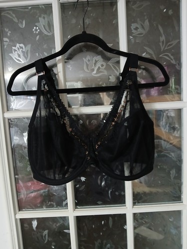 Elomi EL8900BKS Matilda Black Star Plunge Bra Size 36L Mesh Goth Whimsy ...