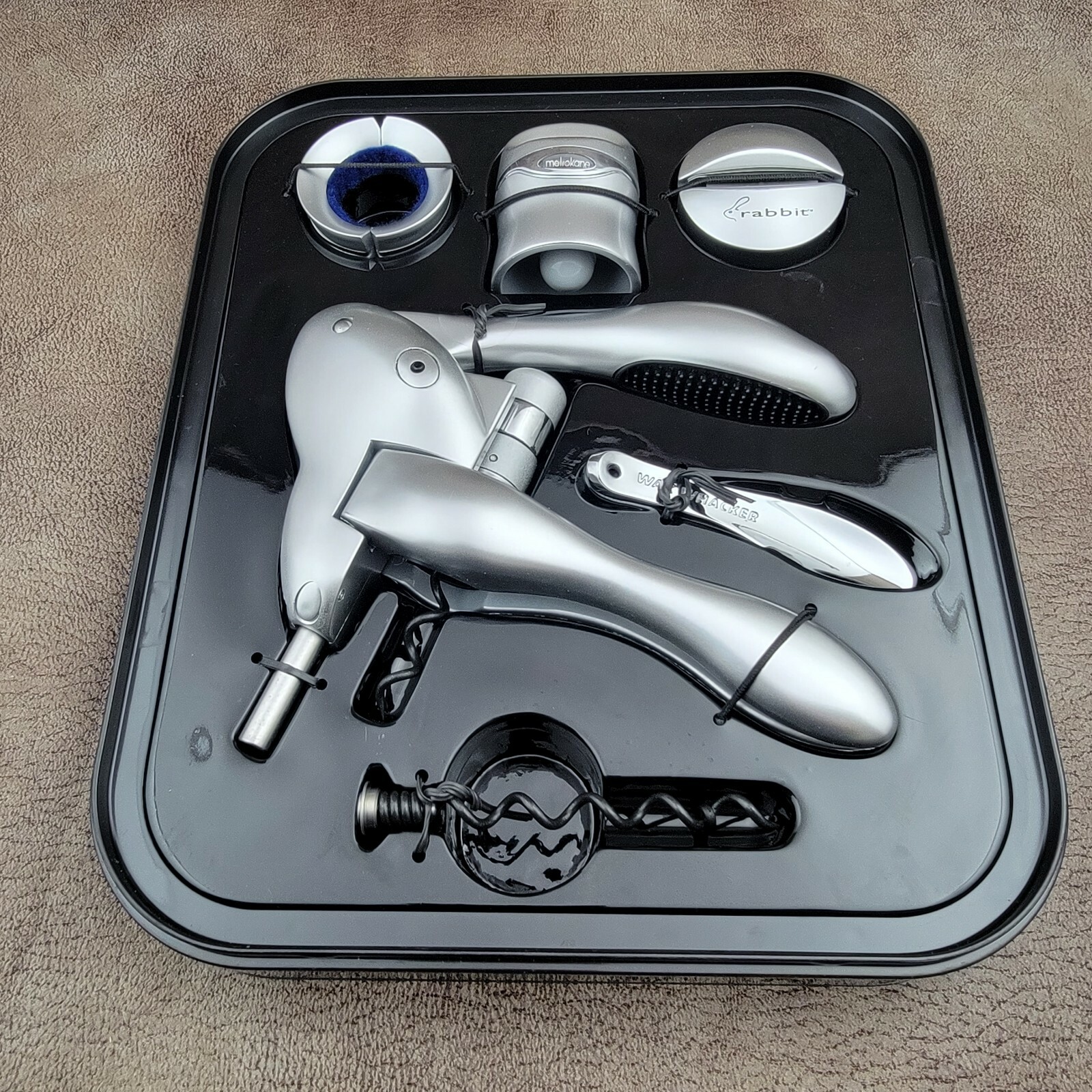 The Original Rabbit Wine Tool Kit Metrokane 6 Pc Set Silver ...
