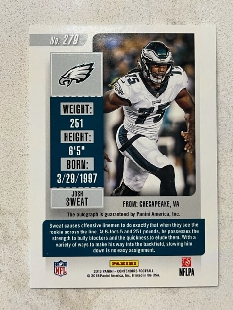 JOSH SWEAT Eagles 2018 Playoff Contenders Variation Rookie Ticket AUTO ...
