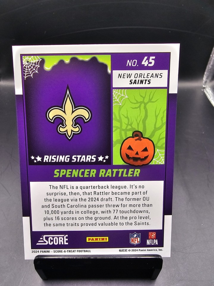 Spencer Rattler 2024 Score A Treat #45 Rising Stars Pumpkin RC - Saints ...