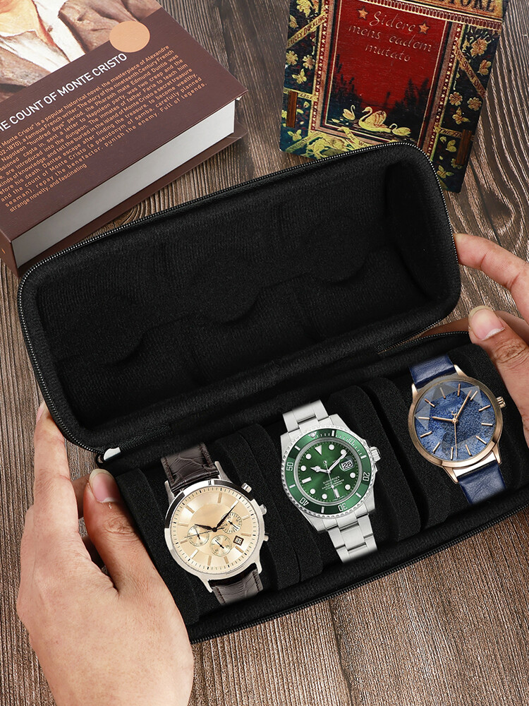 Watch Travel Case 3 Slot Fashion Box Organizer with Watch Pillows Watch ...