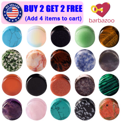 PAIR-Natural Stone Ear Plugs Ear Gauges Double Flares Flesh Tunnels ...