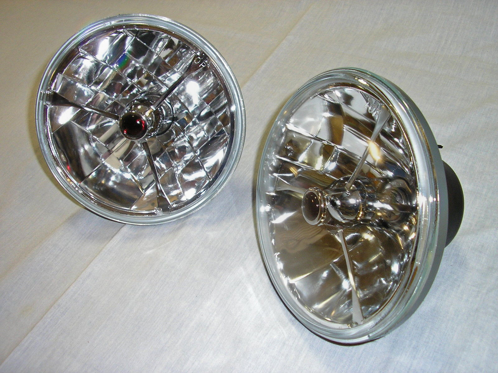 7" Tri Bar Red Dot Street Hot Rat Rod Headlights H4 Bulbs lamps | eBay