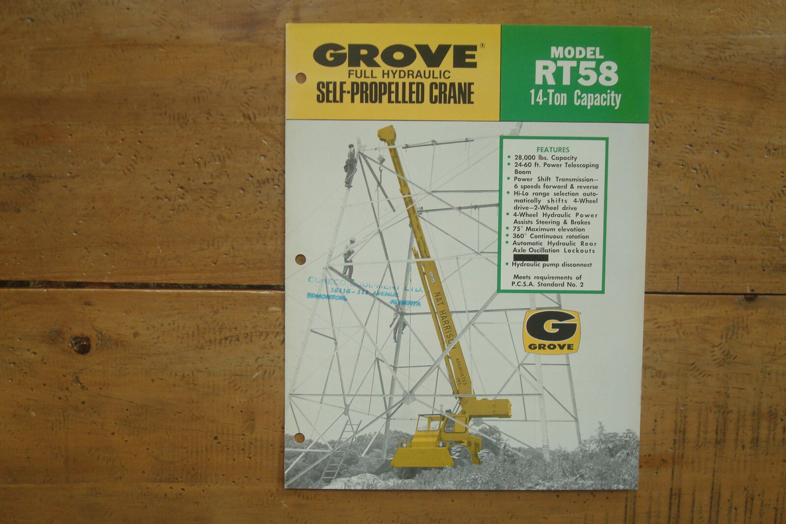 Grove RT58 14-Ton Capacity Self-Propelled Crane Specifications Brochure ...