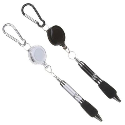2x RETRACTABLE BELT CLIP PENS Recoil Reel Nurse Doctor Golf Carabiner ...