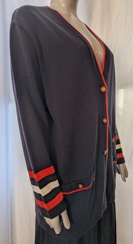 Horst Basler Blue Oversized Cardigan Embroidered Stars Sleeve Stripes L ...