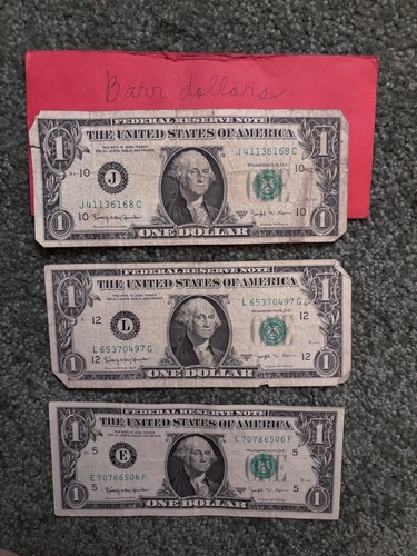 3 Joseph Barr signed dollar bills / 2 circulated and 1 unsure ...