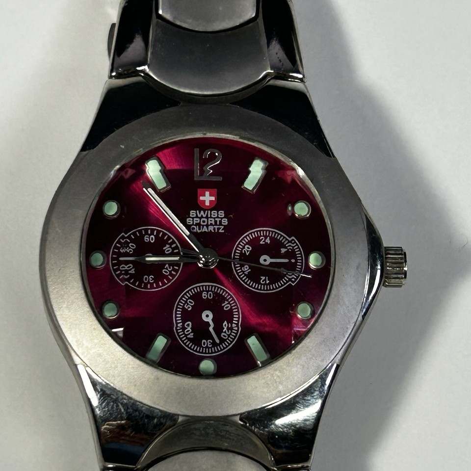 Swiss Sports Quartz Men’s Watch Red Dial Stainless Steel Band NOT ...