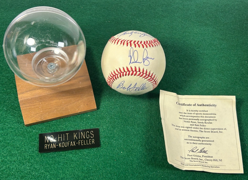 Sandy Koufax / Nolan Ryan / Bob Feller Signed Baseball Paul Goldin COA ...