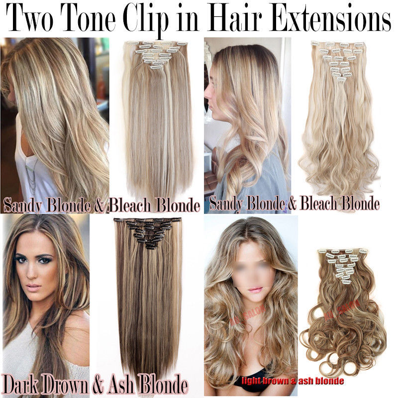 100% Real Natural as human Hair 8Pcs Full Head Clip In Hair Extensions ...
