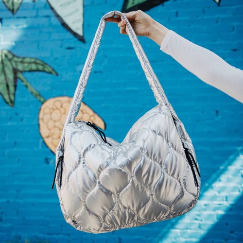 Metallic Silver Wave Quilted Puffer Puffy Tote Bag | eBay