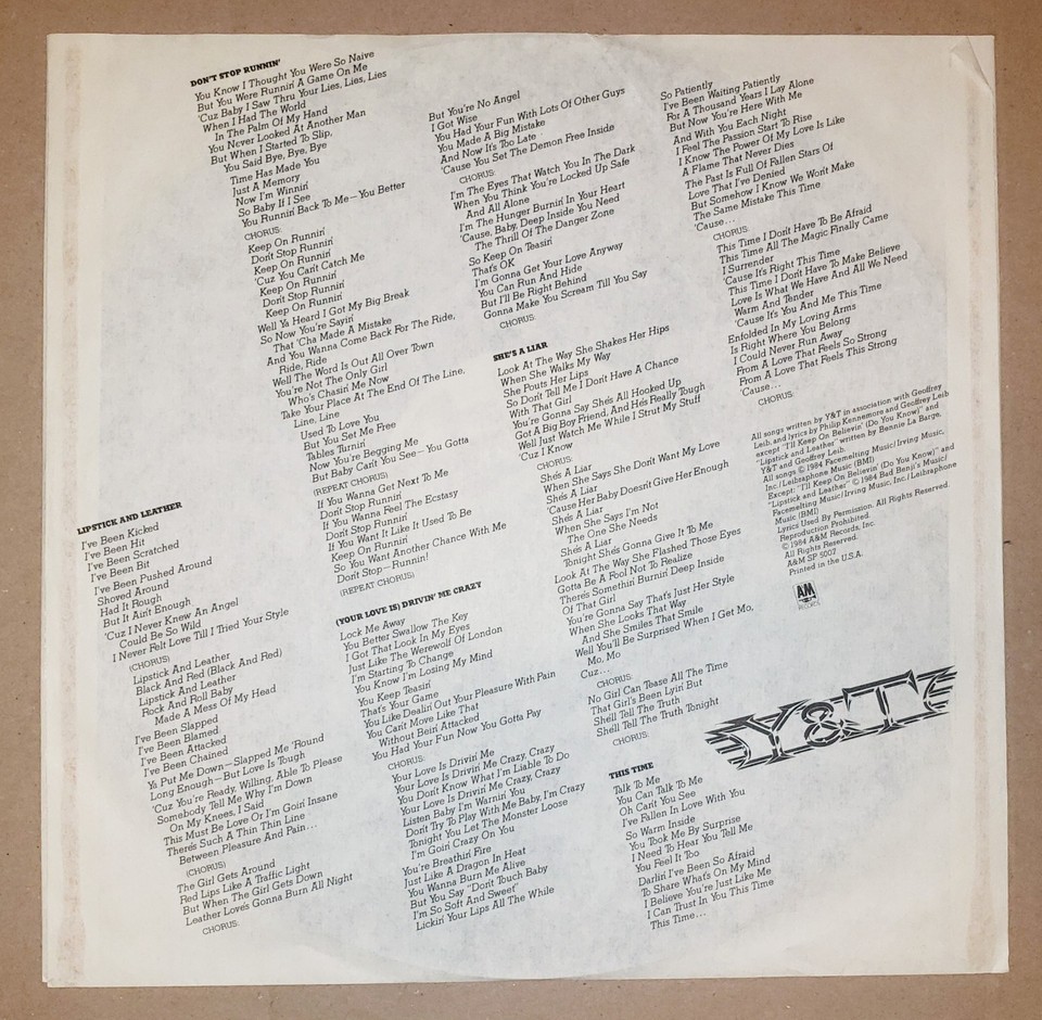 Y&T RARE 1984 IN ROCK WE TRUST VINYL LP MINT-/MINT- A&M YESTERDAY TODAY ...
