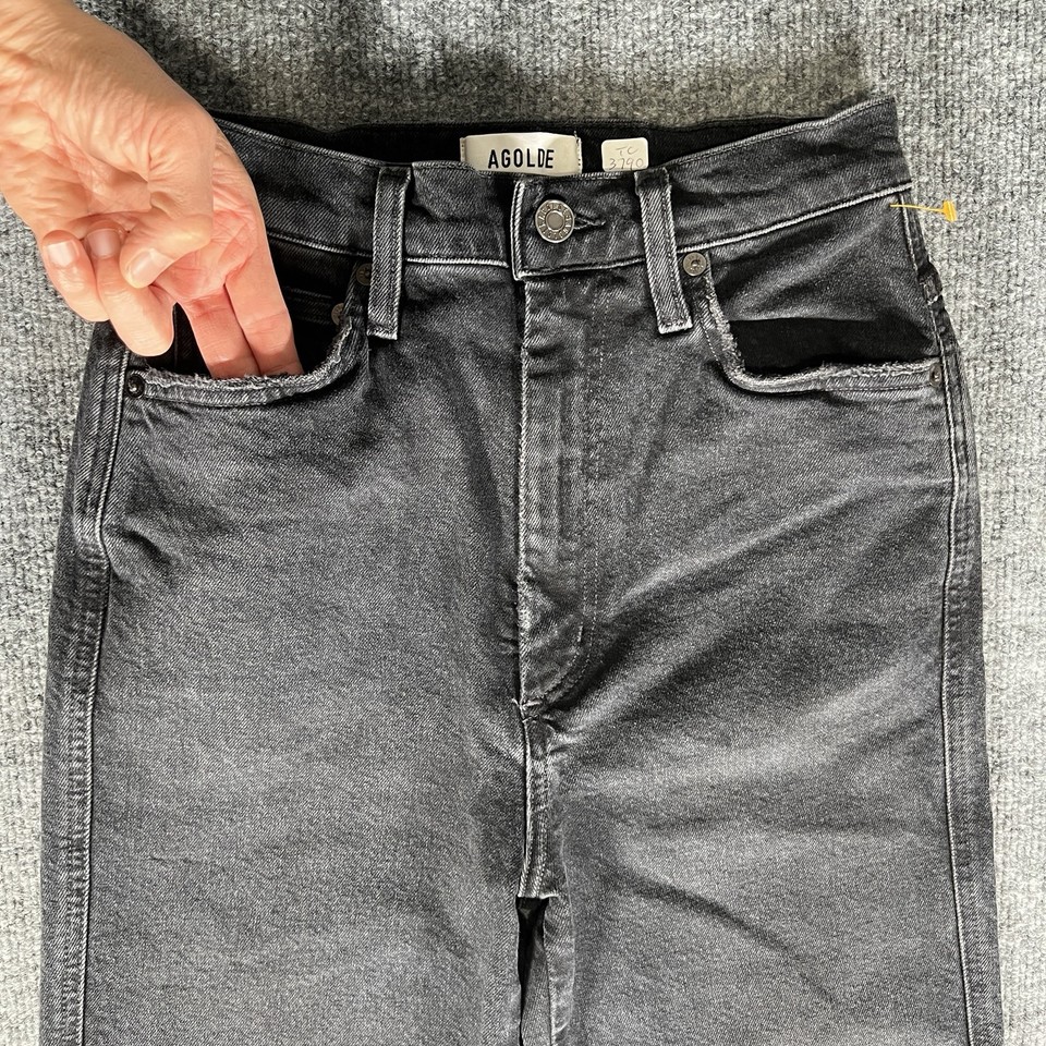 AGOLDE Jeans Women 25 Black Pinch Waist High Rise Kick Flare Organic ...