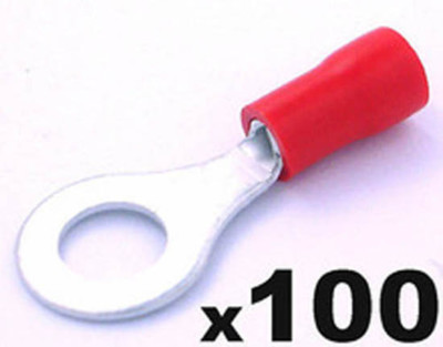 100 X 8MM RED RING RINGS EYELET CRIMP EYELETS TERMINAL WIRE CONNECTOR ...