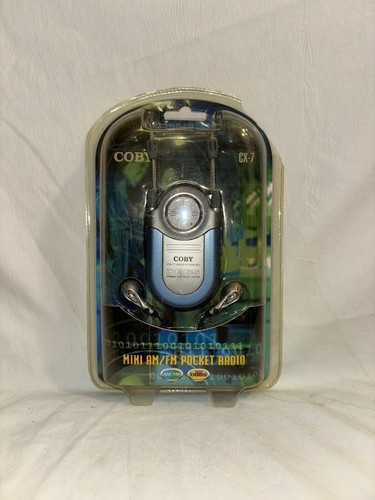 Coby Mini AM/FM DBBS Pocket Radio Blue/Silver, Earphones, Neck Strap ...