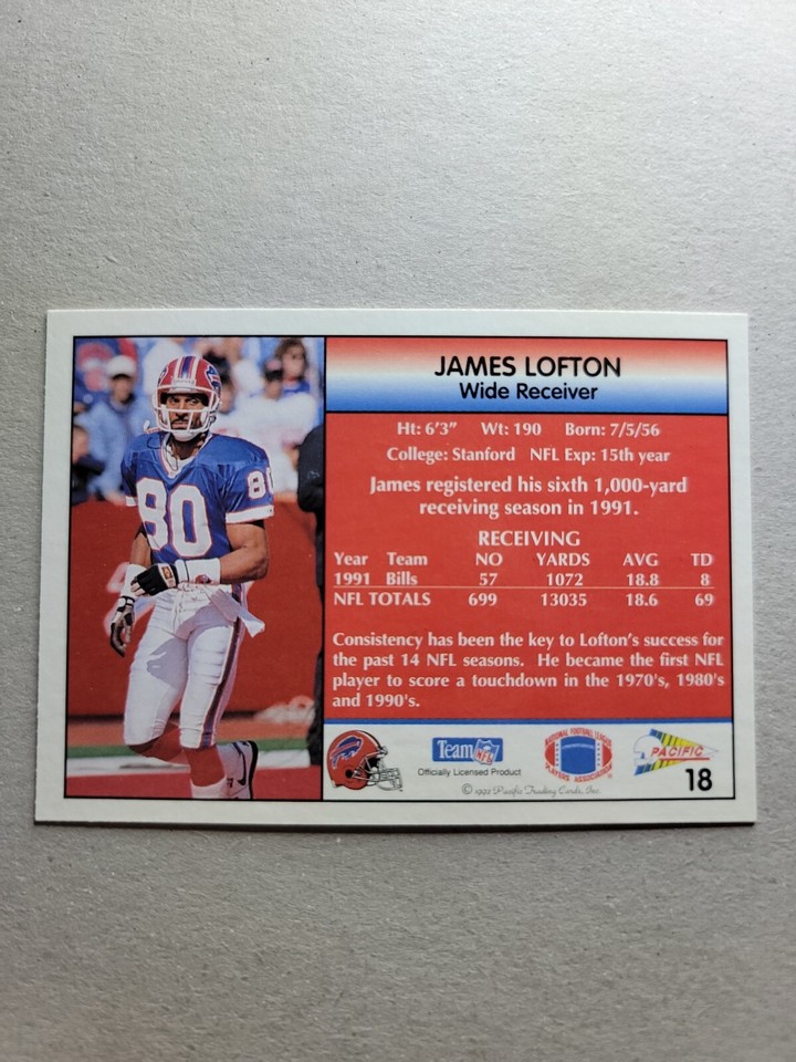 1992 Pacific Football Card - James Lofton - #18 - Buffalo Bills | eBay