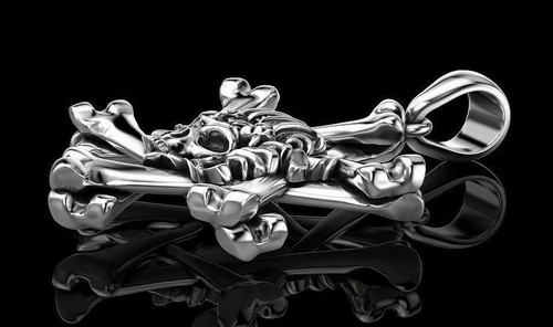 Real 925 Sterling Silver Platinum FN Rhodium Plated Skull & Bones Unique Pendant | eBay