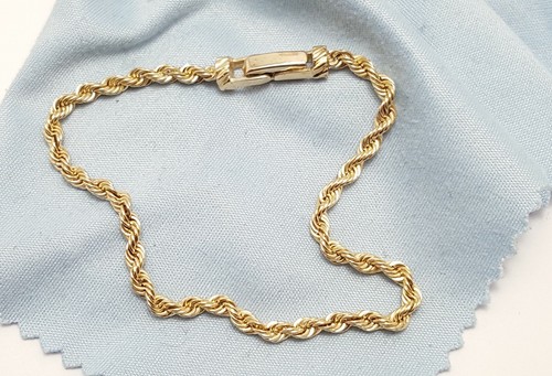 Beautiful 14K Karat Solid Yellow Gold Designer Rope Bracelet 7" Length ...