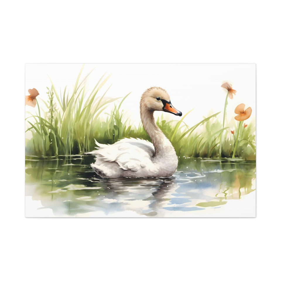 Swan Cygnet Canvas Cute Animal Modern Kids Baby Swan Wall Art Decor ...