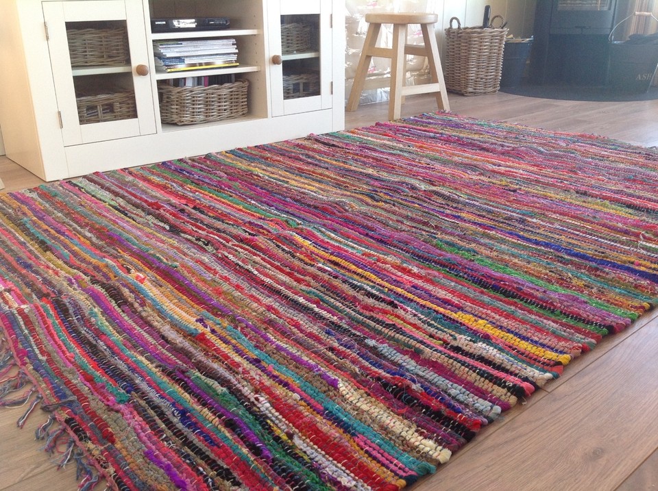 Rug Rag Rugs Multi Colour Mat Recycled Cotton Hand Woven Chindi Mats ...