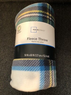 MAINSTAYS THROW HOLIDAY PLAID FLEECE THROW LIGHT WEIGHT BLANKET 50" x ...