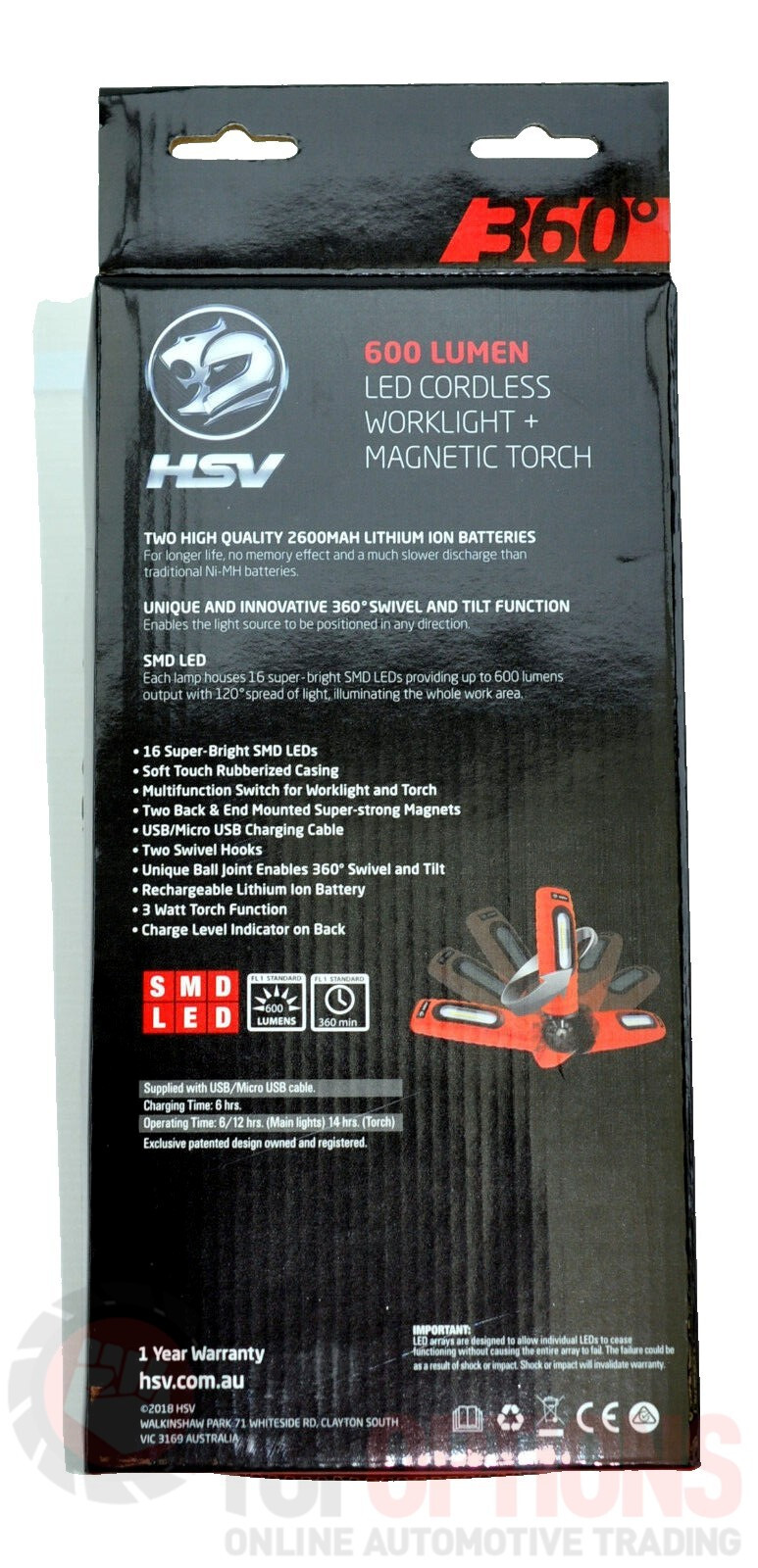 GENUINE HSV 600 Lumen LED Cordless Worklight and Magnetic Torch - HSV ...