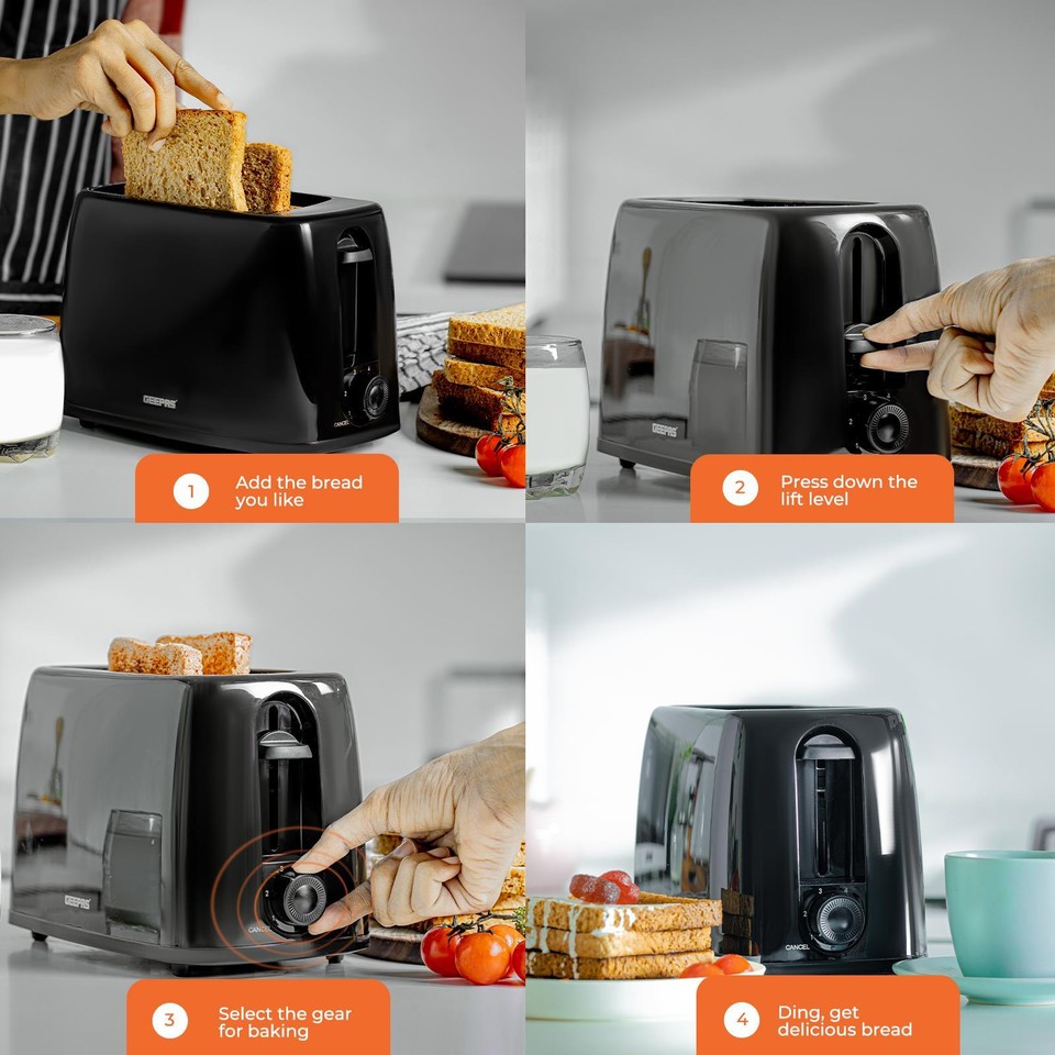 Geepas 2 Slice Bread Toaster 6 Level Browning Control With Crumb Tray ...